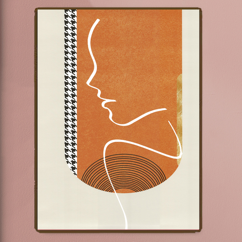 Minimalist Line Art Silhouette Frame – Terracotta & Houndstooth Art for ...